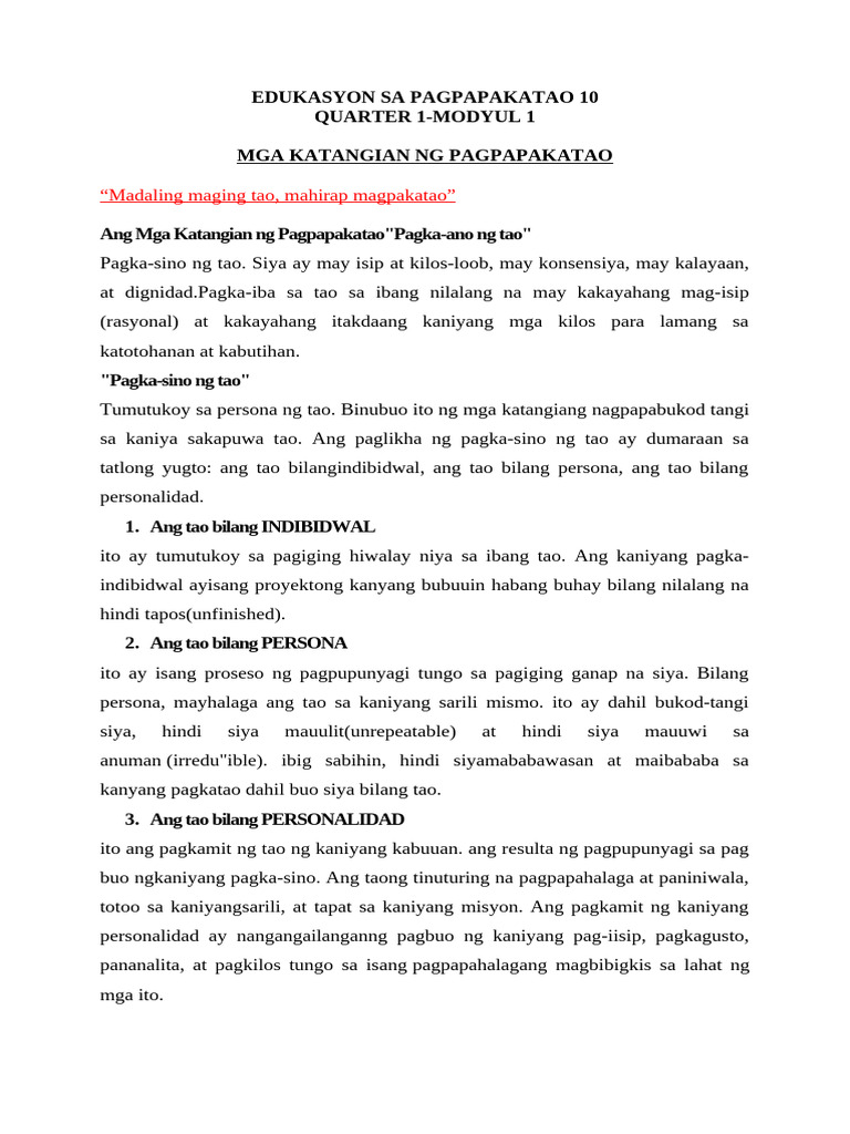 Q1-Esp Modyul 1 | PDF