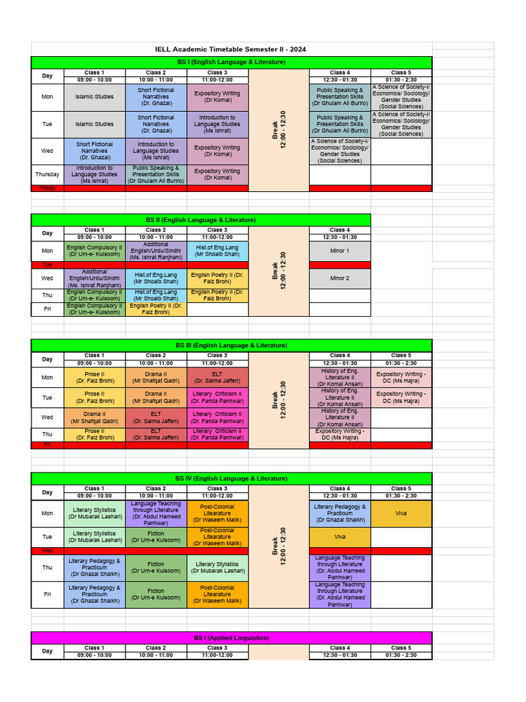 IELL Academic Timetable Semester II - 2024 (15!8!2024) CCCC | PDF