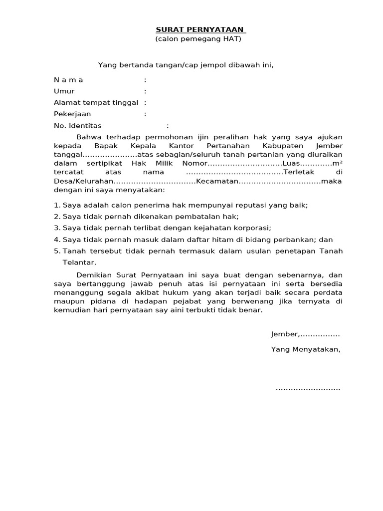 Surat Pernyataan IPH | PDF