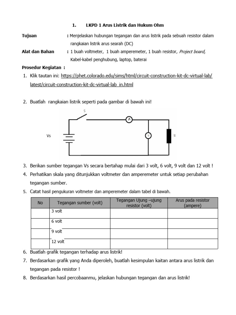 LKPD 1 (Arus Listrik Dan Hukum Ohm) | PDF