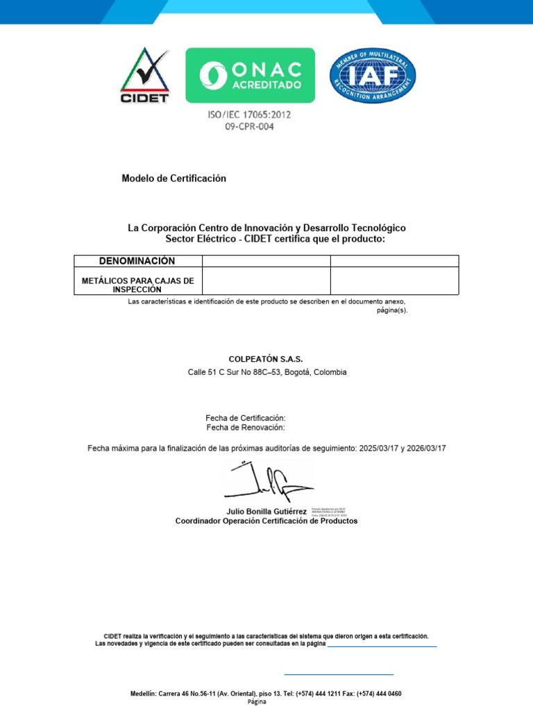 Certificado de Conformidad CS-276 | PDF