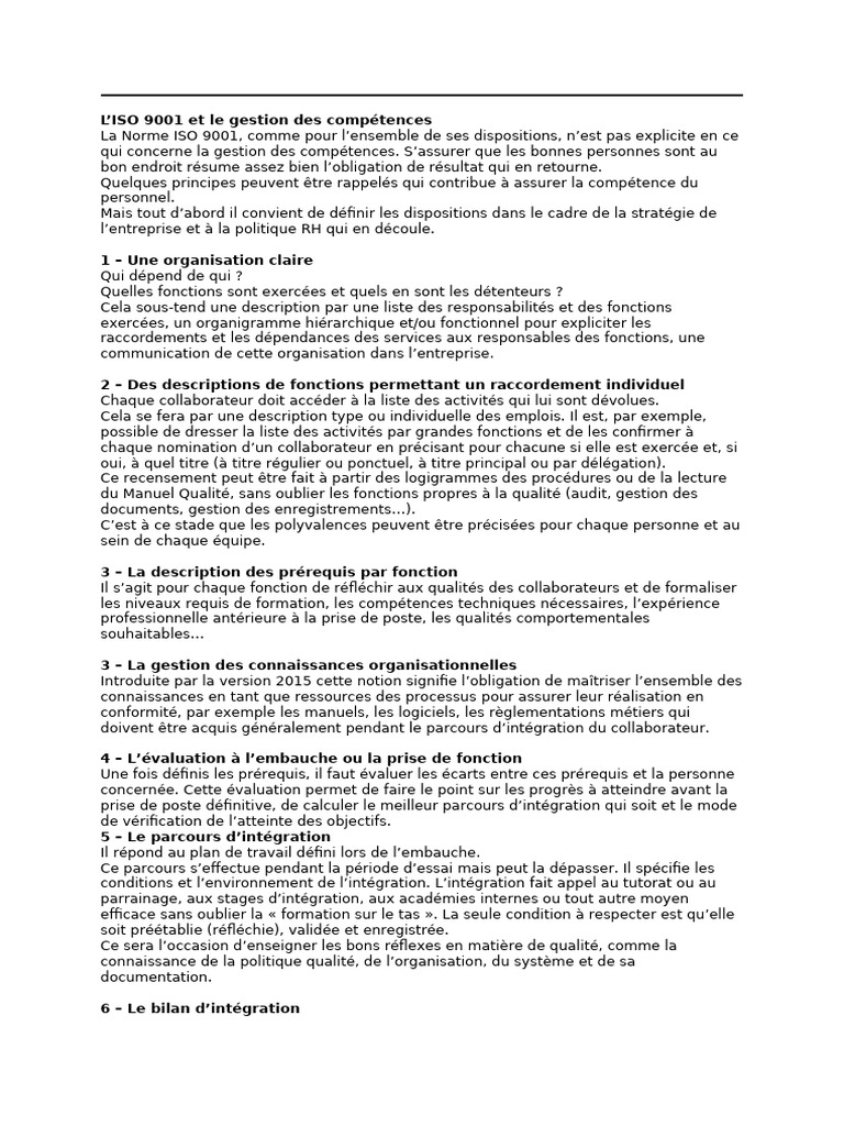 Compétences Et ISO 9001 | PDF