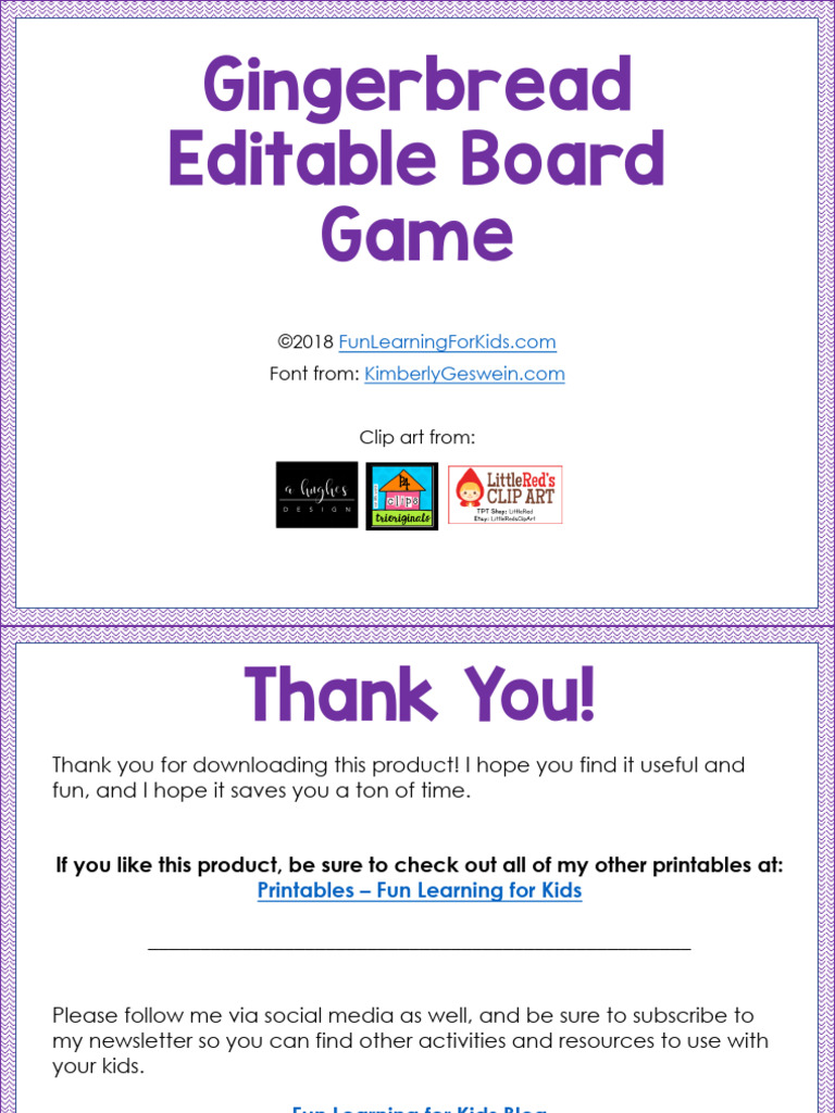 Gingerbread Editable Board Game | PDF