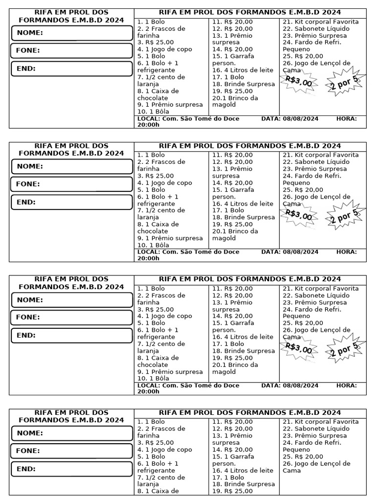 Rifa em Prol Dos Formandos 2024 | PDF