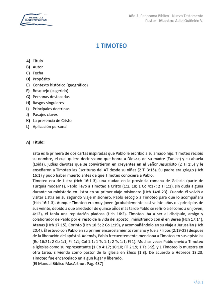 Resumen 1 Timoteo | PDF