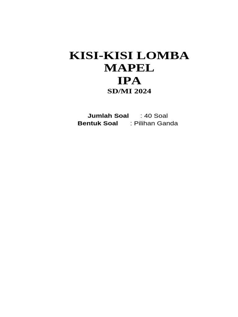 Kisi-Kisi Lomba Mapel Ipa | PDF