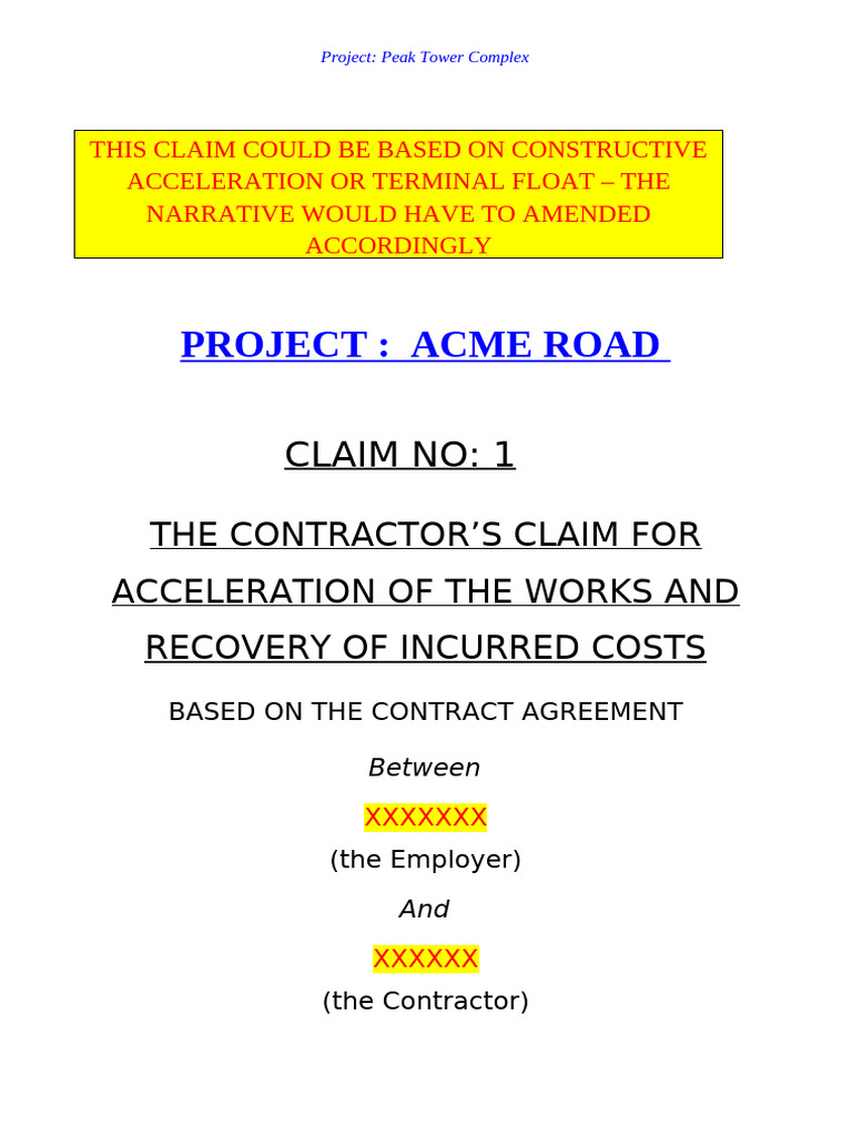 Detailed Sample Acceleration Claim | PDF