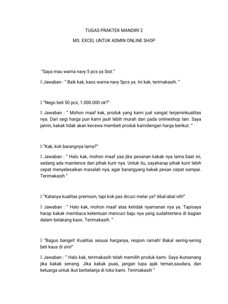 TPM 2 MS - Excel Untuk Admin Online Shop | PDF