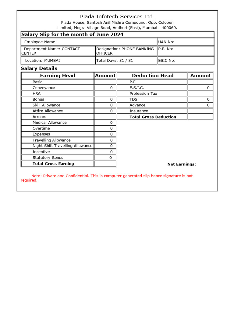 June Pay Slip | PDF