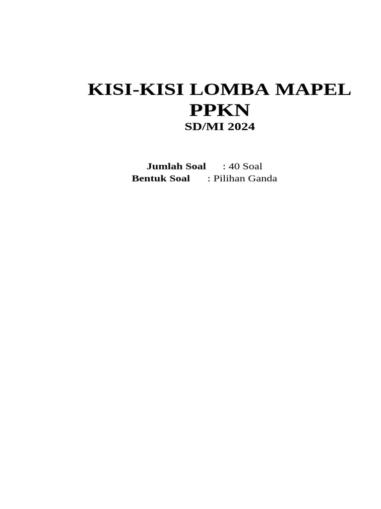 Kisi-Kisi Lomba Mapel PPKN 2024 | PDF