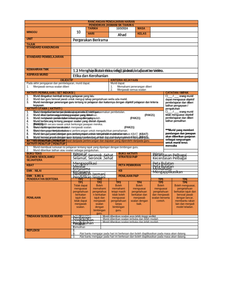 m10 RPH PJ THN 6 2024-2025 by Cikgu Gorgeous | PDF