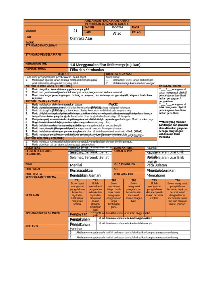 m21 RPH PJ THN 6 2024-2025 by Cikgu Gorgeous | PDF