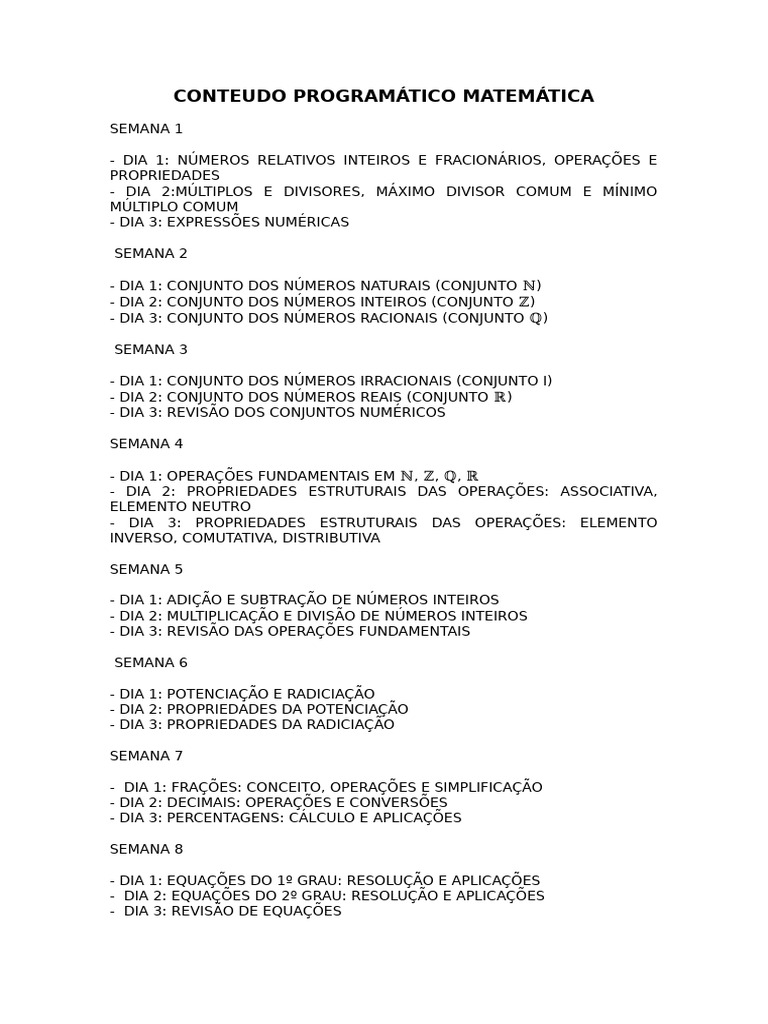 Conteudo Programático Matemática | PDF