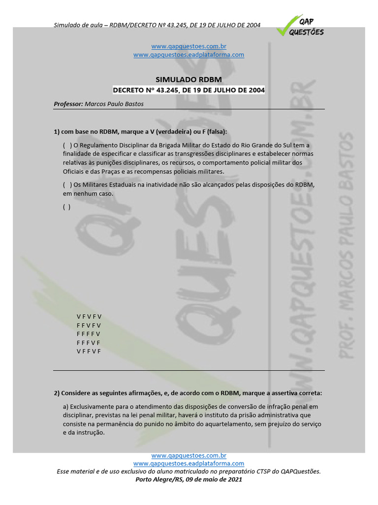 Simulado RDBM Ead Plataforma - Intitucional 1 | PDF