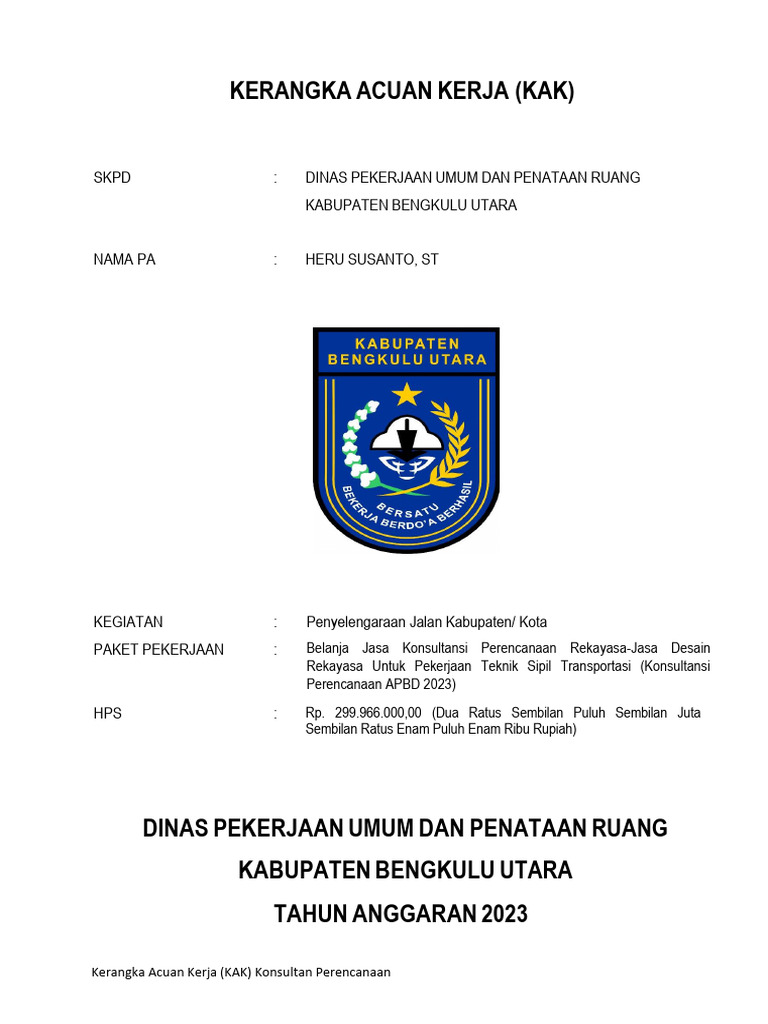KAK Konsultan Perencanaan Final | PDF