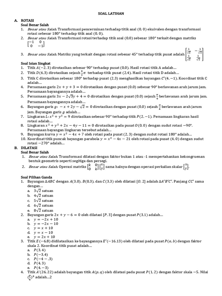 Latihan Soal Rotasi Dan Dilatasi | PDF