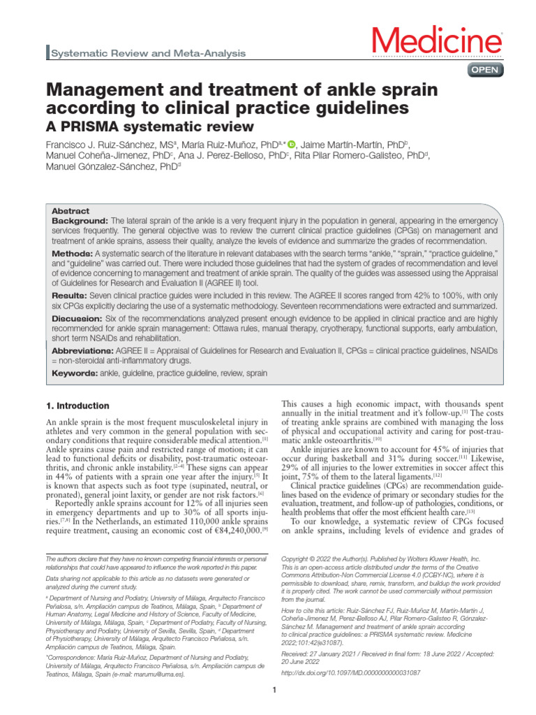 Management And Treatment Of Ankle Sprain According 106 Pdf