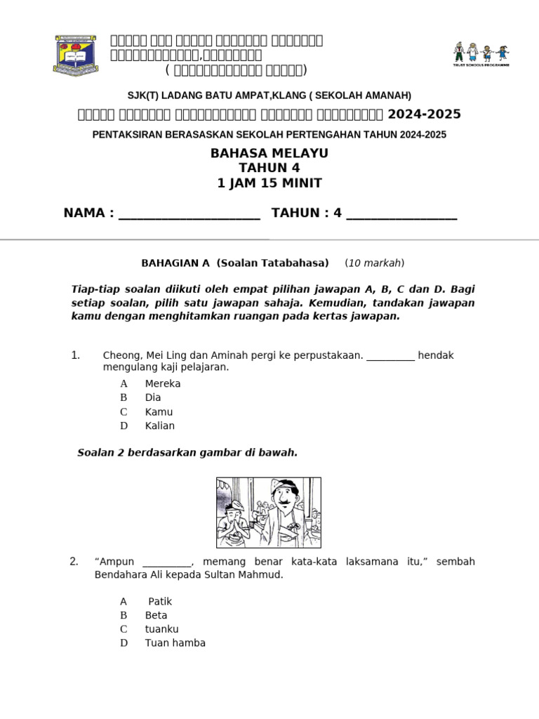 Bm Exam Paper Tahun 4 2024 2 Docx Olter Pdf