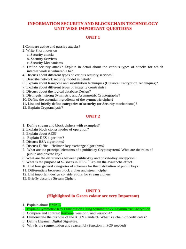 Is & BT Unitwise Important Questions | PDF
