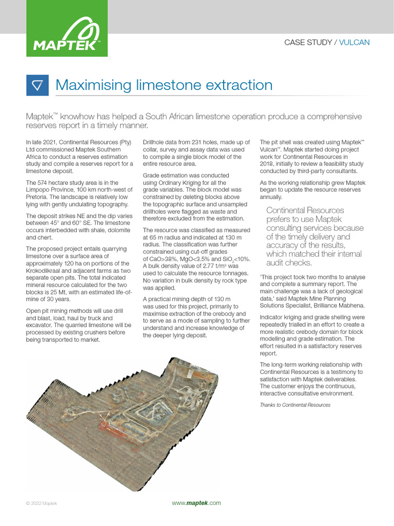Maptek Vulcan Maximising Limestone Extraction Casestudy | PDF