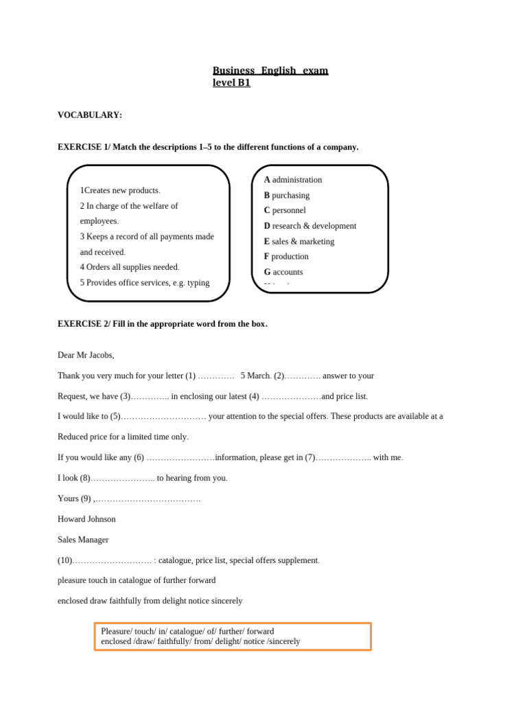 English-test-B1 BUSINESS ENGLISH | PDF