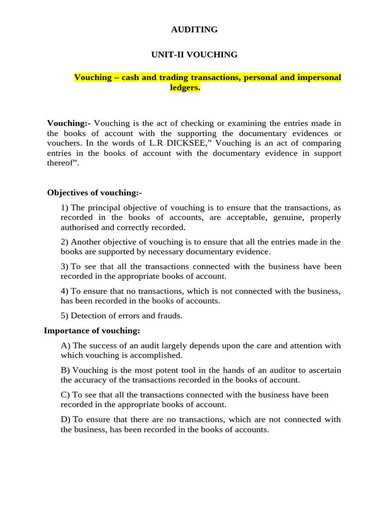 Auditing - Unit 2 - Vouching | PDF