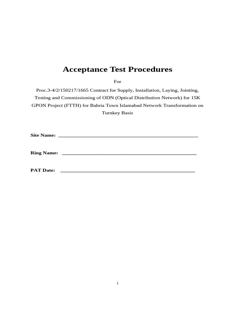 Bahria Town Project Fiberhome Odn Acceptance Test Document V2 | PDF