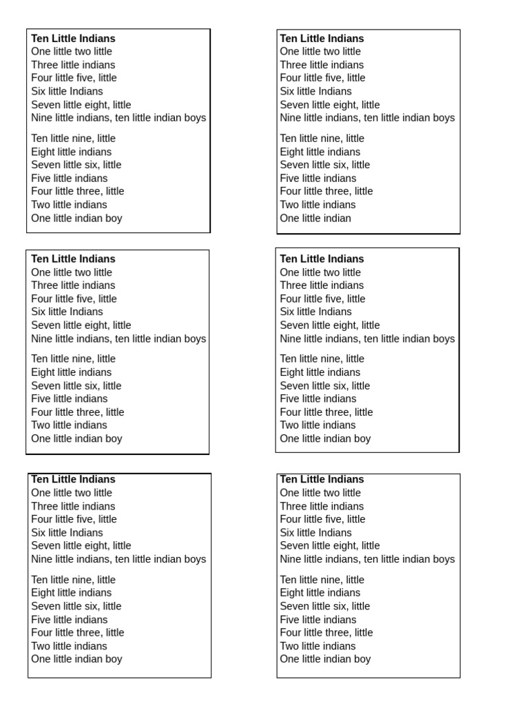 Ten Little Indians One Little Two Little | PDF