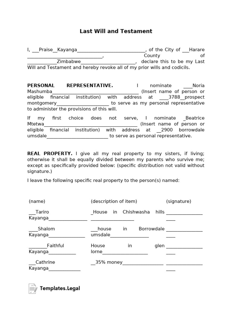 Last Will and Testament - Templates - Legal | PDF