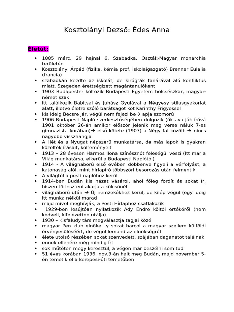 7.tétel Kosztolányi Dezső Édes Anna | PDF