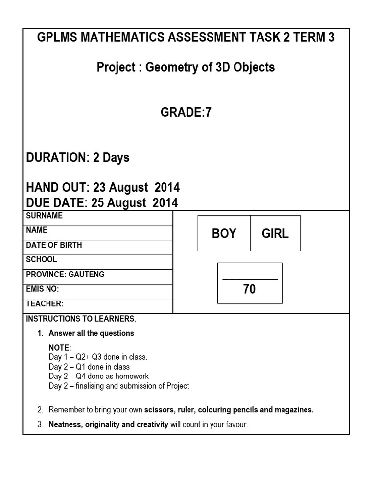 Grade 7 Project Term 3 | PDF