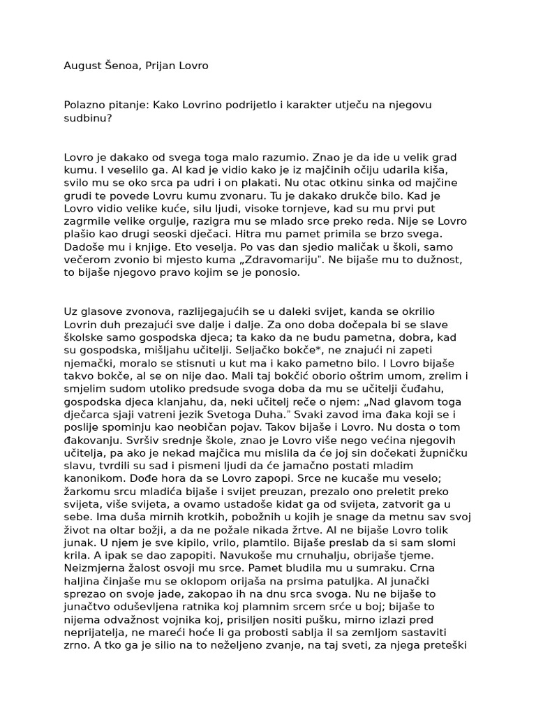 August Šenoa, Prijan Lovro - Esej | PDF