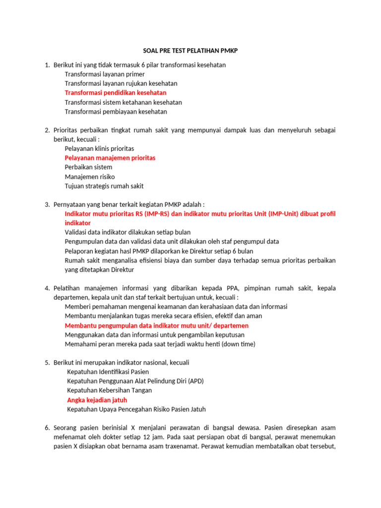 Soal Pre Dan Post Test PMKP | PDF