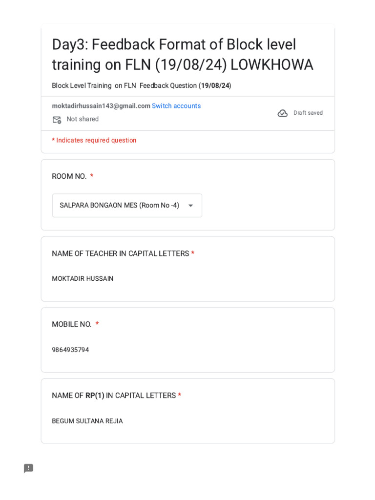 Day3 - Feedback Format of Block Level Training On FLN (19 - 08 - 24) LOWKHOWA | PDF ...