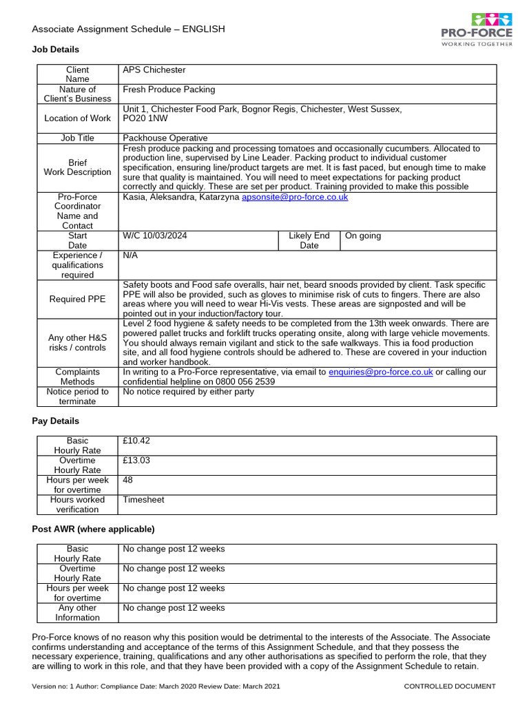 APS Packhouse Operative | PDF