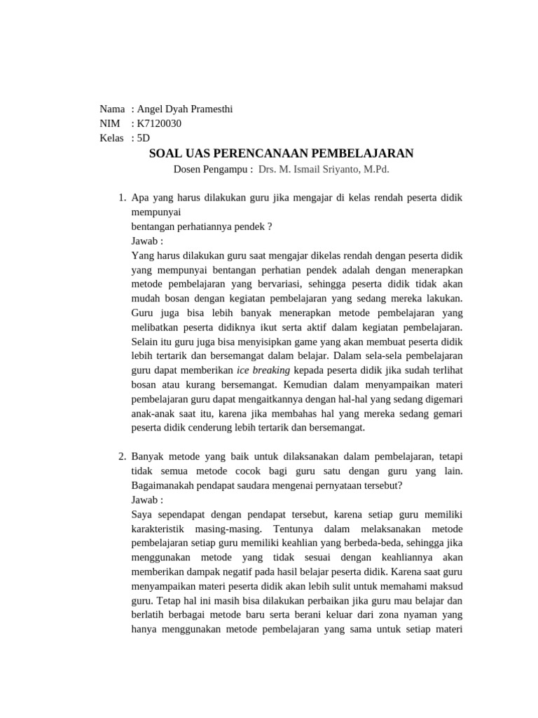 11 - Angel Dyah Pramesthi - UAS Perencanaan Pembelajaran | PDF