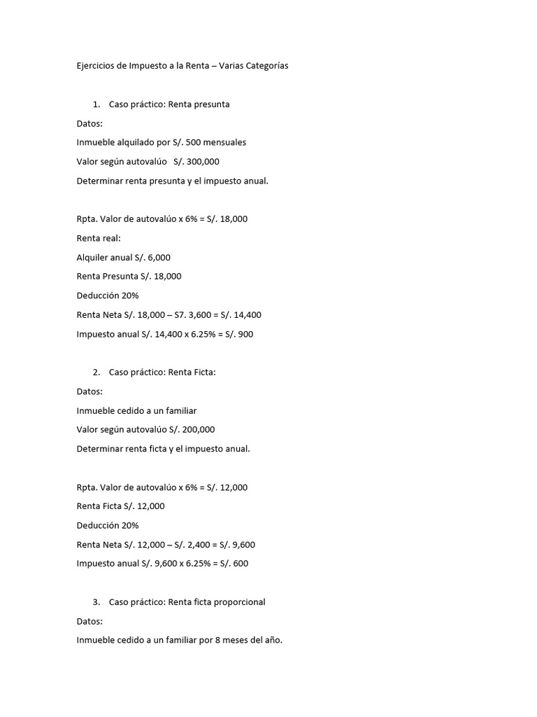 Ejercicios de Impuesto a la Renta resuelto | PDF