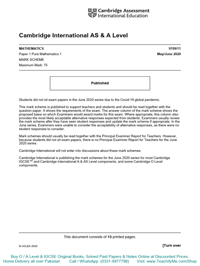 Cambridge International AS & A Level: Mathematics 9709/11 May/June 2020 ...