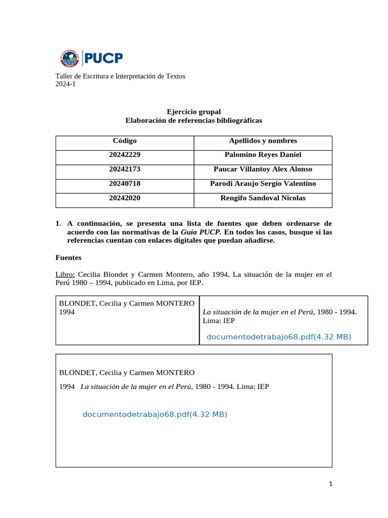 Sem 6. Ejercicios - Ordenamiento Bibliográfico - 2024-1 | PDF