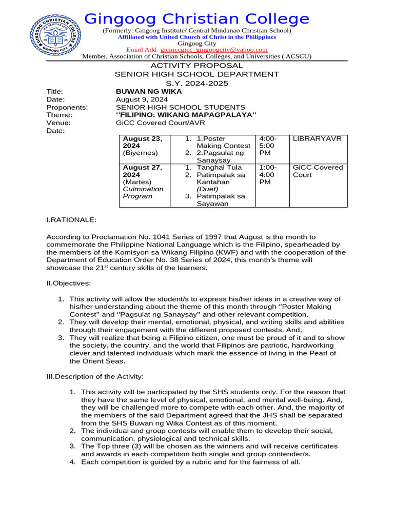 BUWAN NG WIKA 2024 Activity Proposal | PDF | Philippines | Languages Of ...