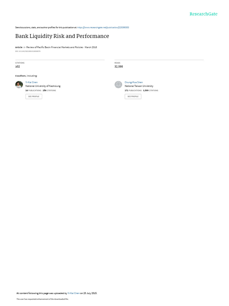 Bank Liquidity Risk and Performance | PDF