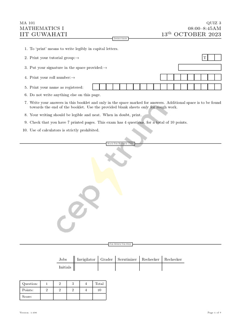 Quiz3 Soln-With-Solutions Commom Mistakes | PDF