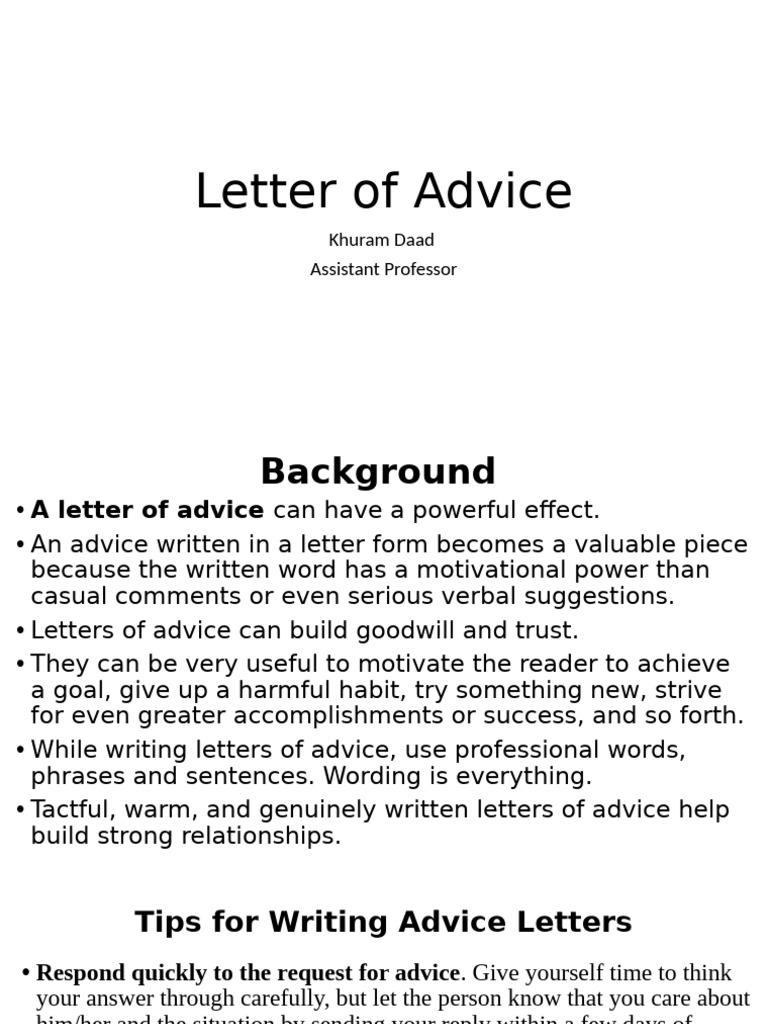 Letter of Advice L3-1 | PDF