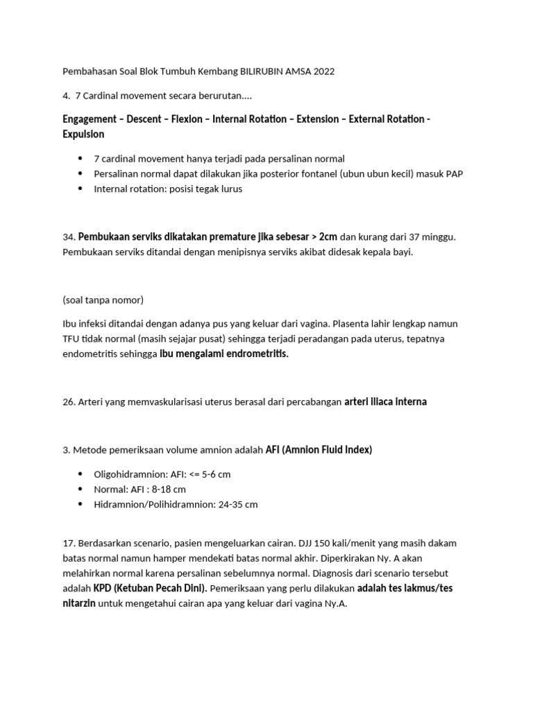 Pembahasan Soal Blok Tumbuh Kembang BILIRUBIN AMSA 2022 | PDF