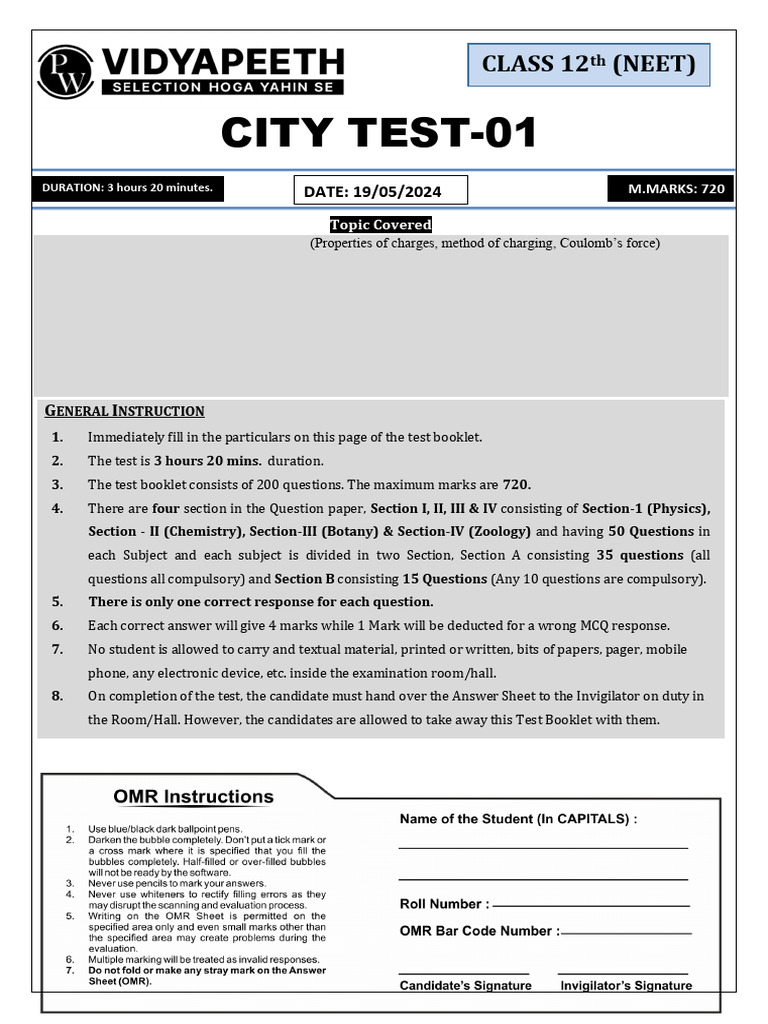City Test - 01 _ Test Paper | PDF