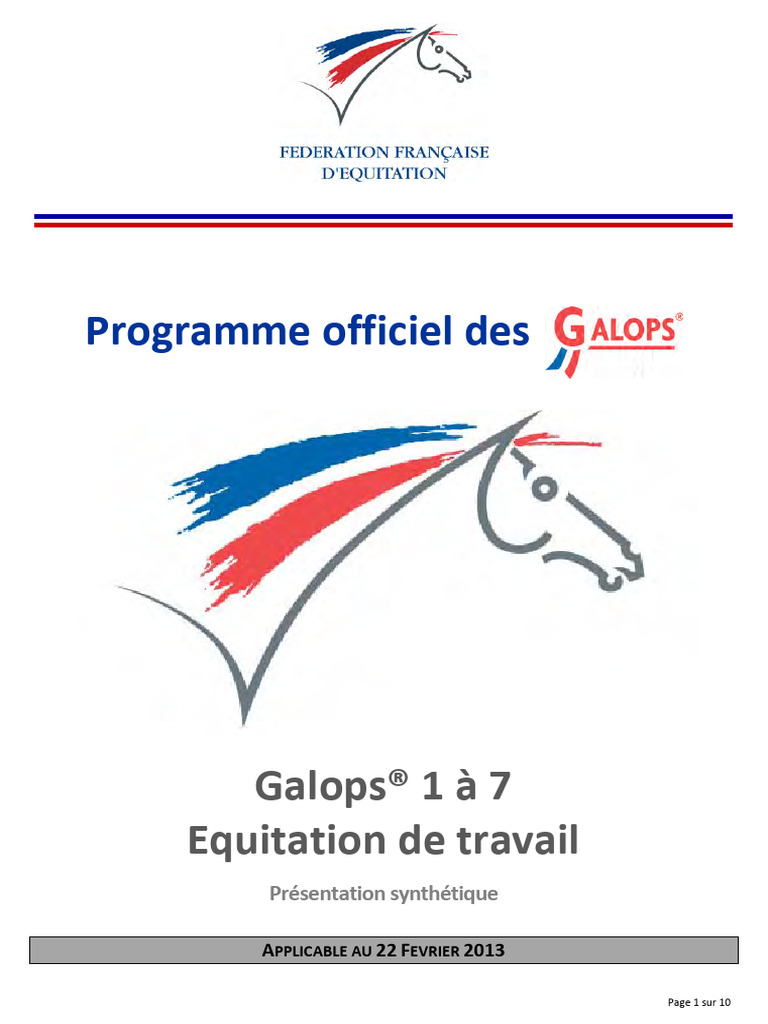 PROGRAMME OFFICIEL GALOPS EQUITATION TRAVAIL 1a7 | PDF