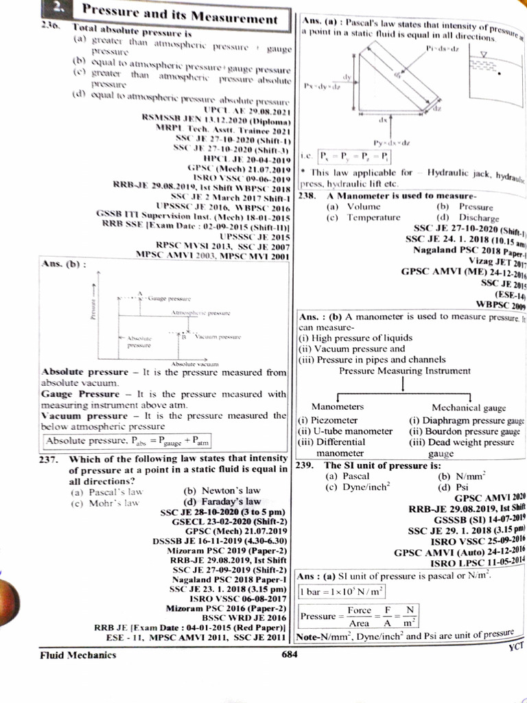 Fluid Mechanics Problems | PDF | Pressure Measurement | Pressure