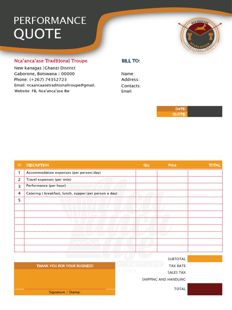 Nca'anca'ase Performance Quote Template | PDF