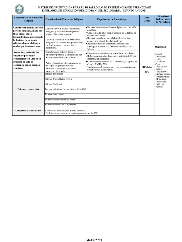 Matriz de Cuarto 2024 | PDF