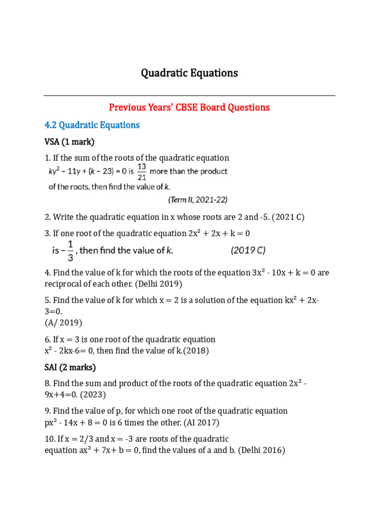 Quadratic Equations | PDF
